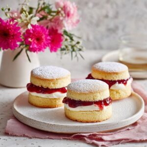 Home » Recipes » Desserts » Mini Victoria Sponge Cakes with Jam & Cream