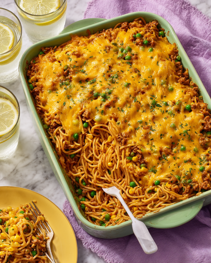 Home » Recipes » Dinner » Church Supper Spaghetti Casserole (Cheesy ...