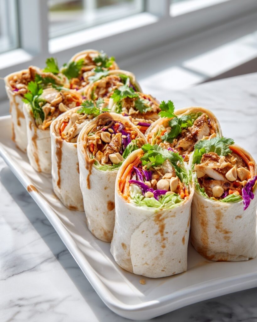 Home » Recipes » Main Courses » Thai Peanut Chicken Wraps Recipe